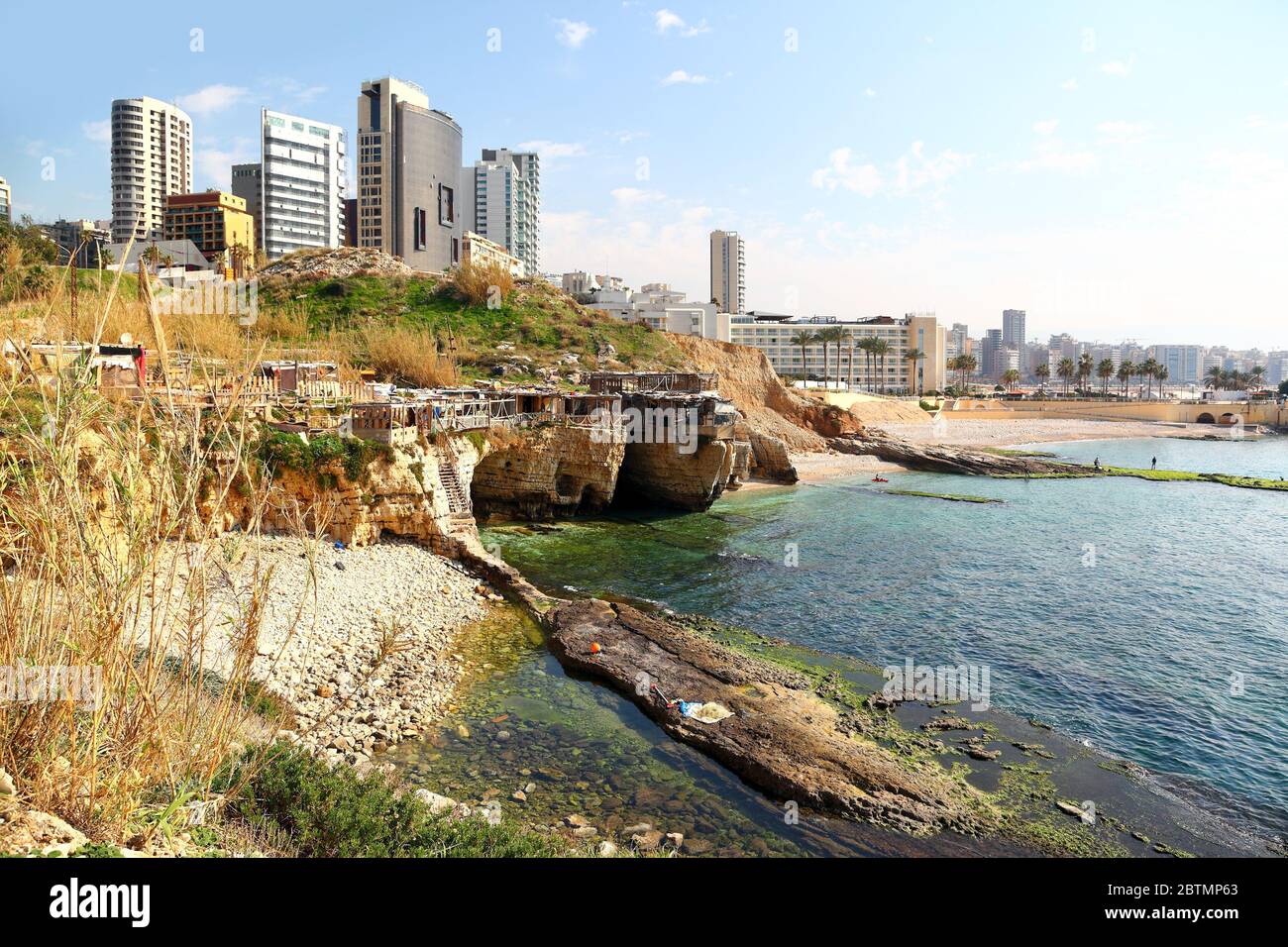 Hidden Beirut: A view of the skyline from the coast at the Dalieh Stock ...