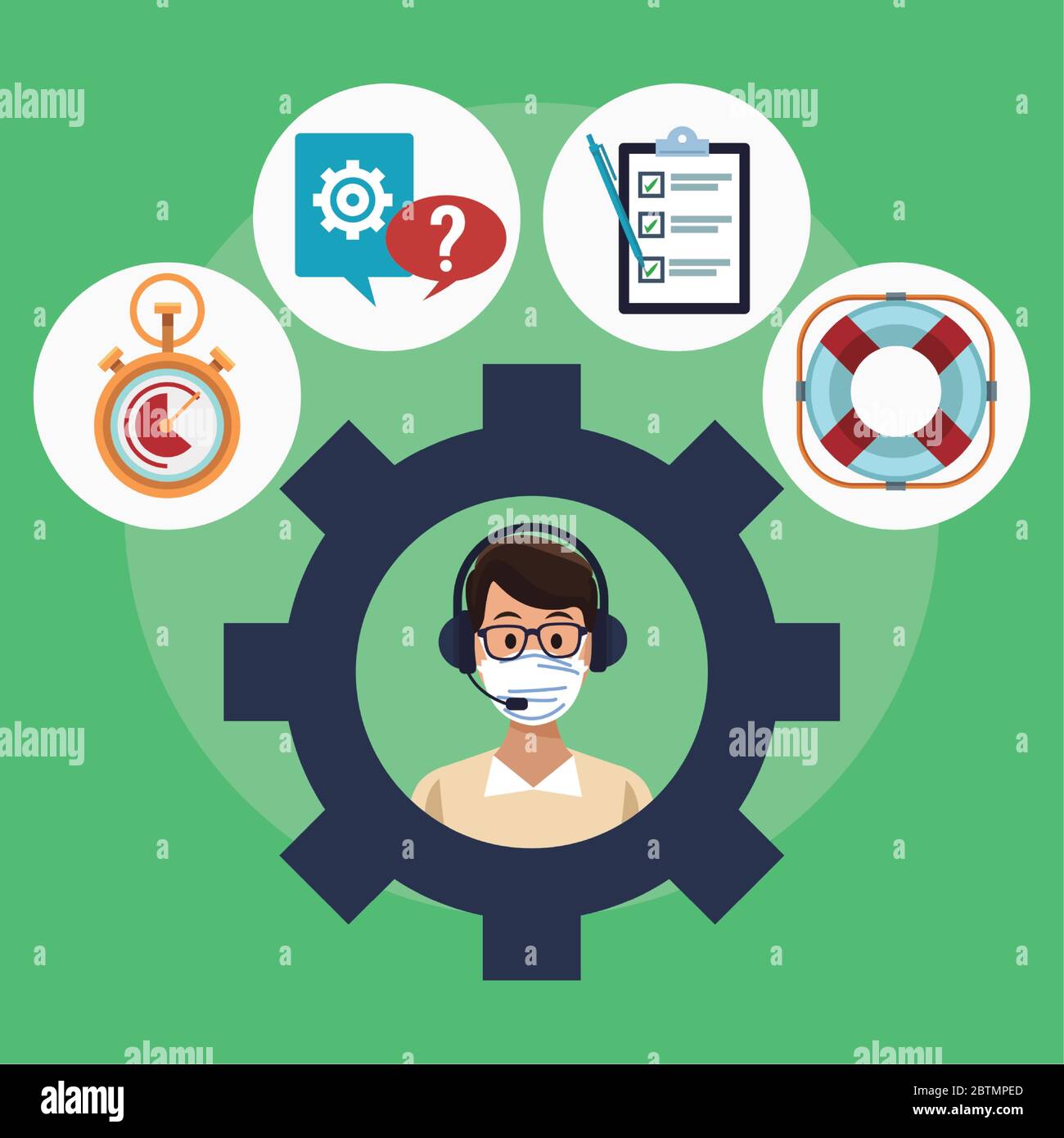 call center support male worker wearing medical mask Stock Vector Image ...