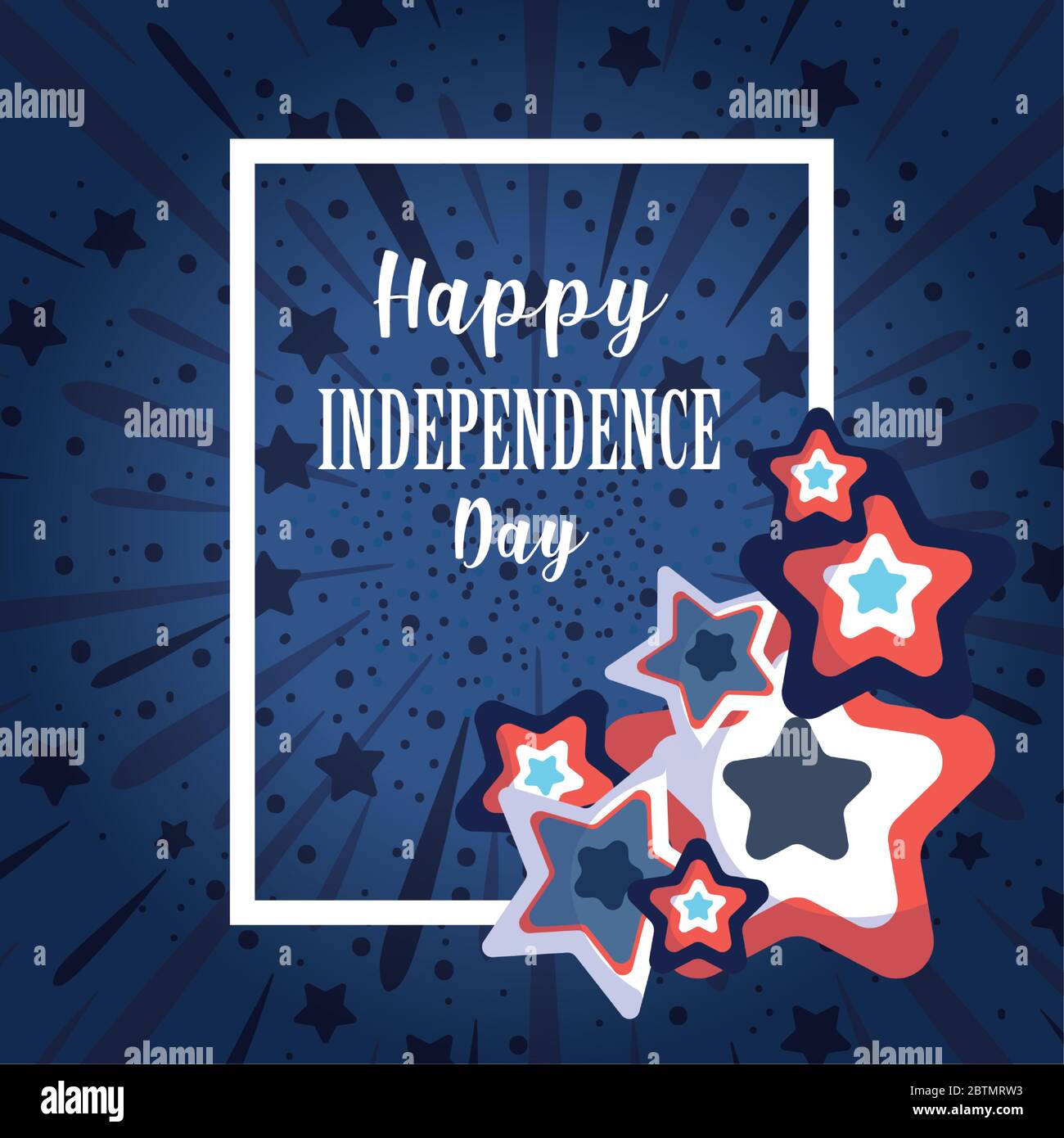 Blue and red stars with frame design, Independence day happy 4th july ...