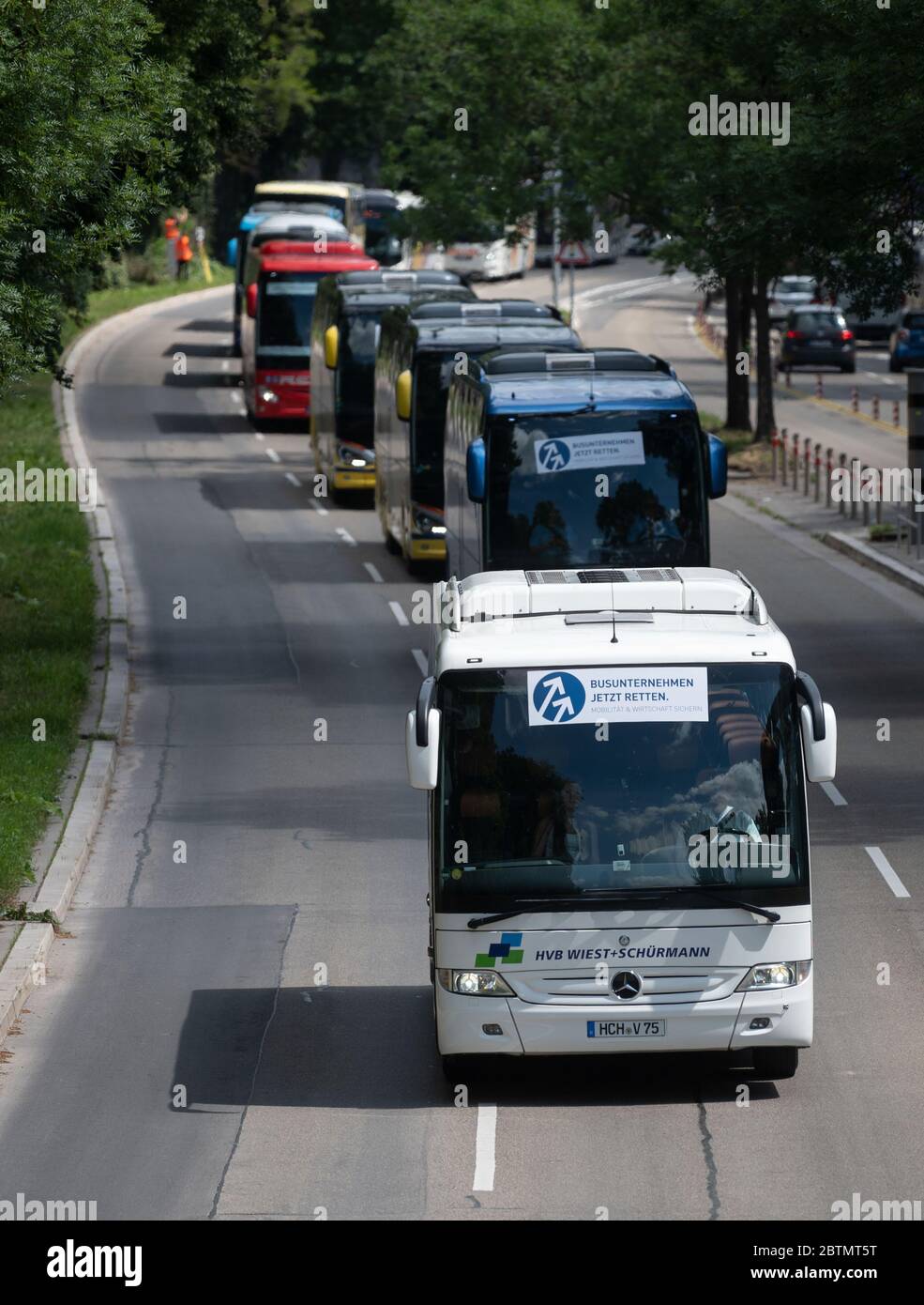 Stuttgart, Germany. 27th May, 2020. Buses will travel in a parade ...