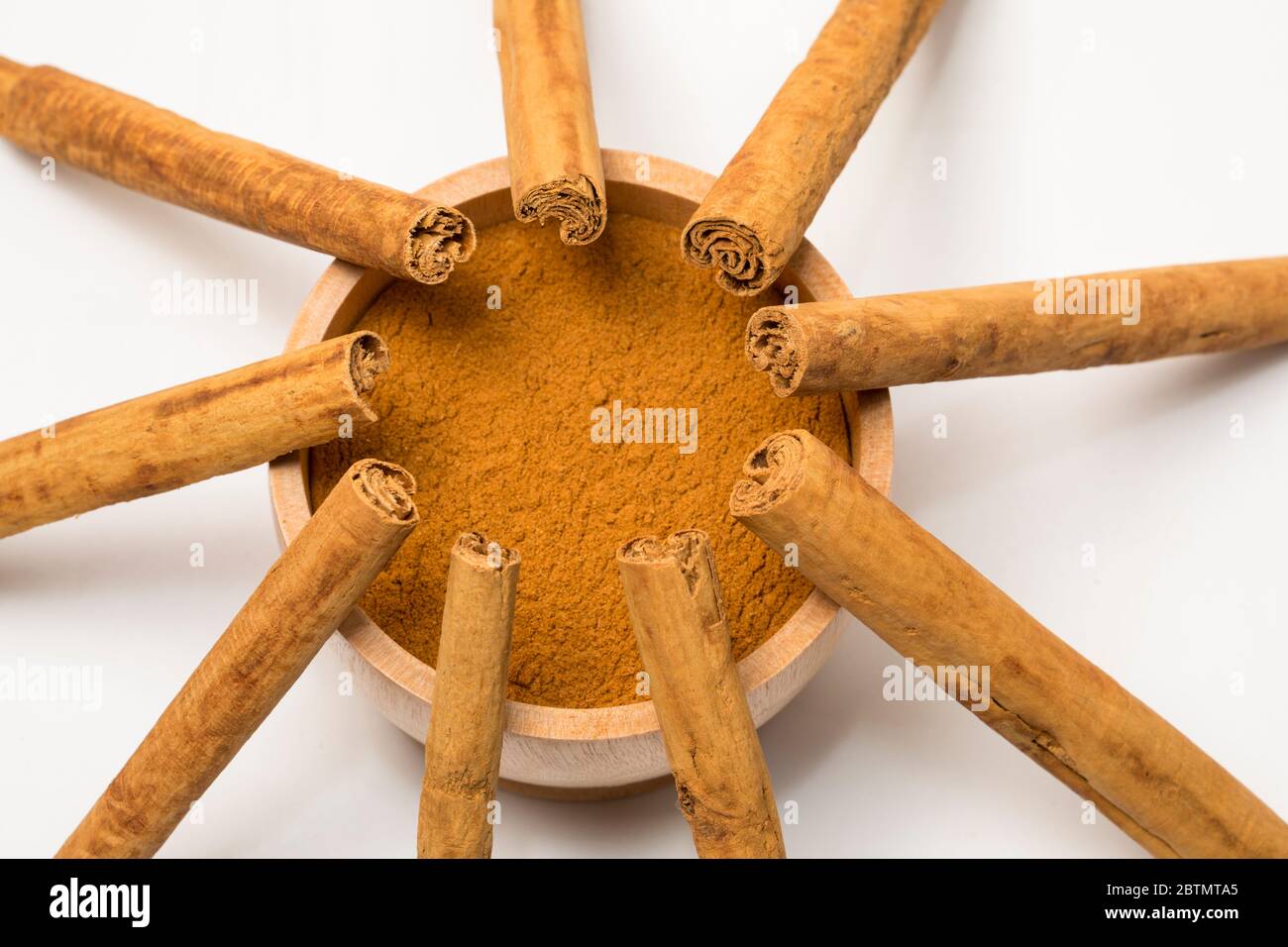 Close-up view of cinnamon sticks and powder on white background Stock ...