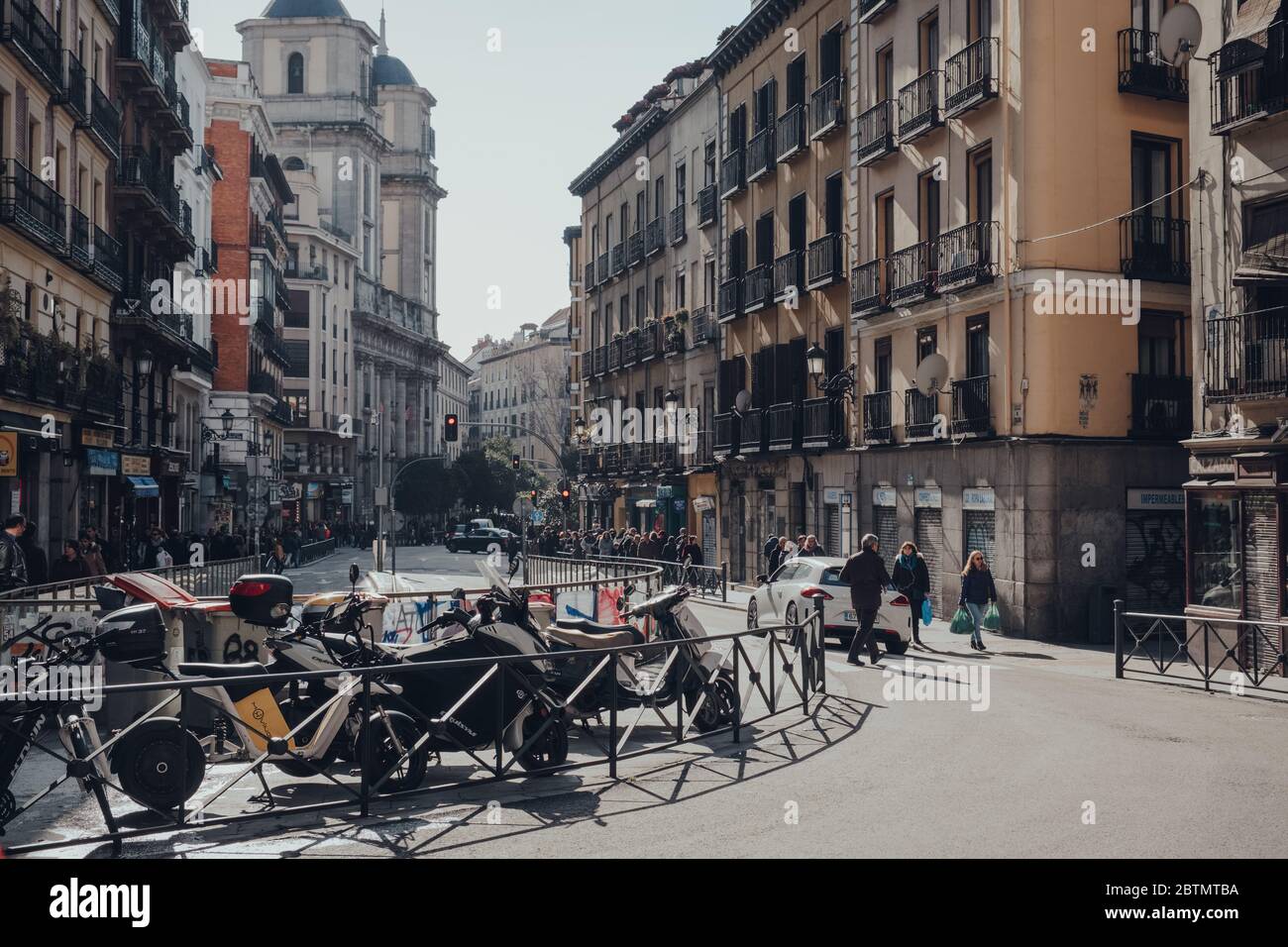 Madrid, Spain - January 26, 2020: View of a traditional street in ...