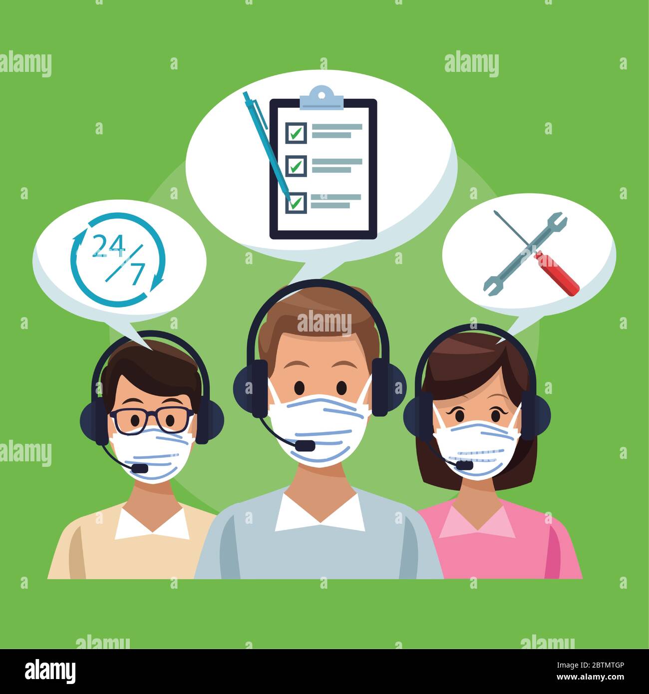 call center support workers wearing medical mask Stock Vector Image ...