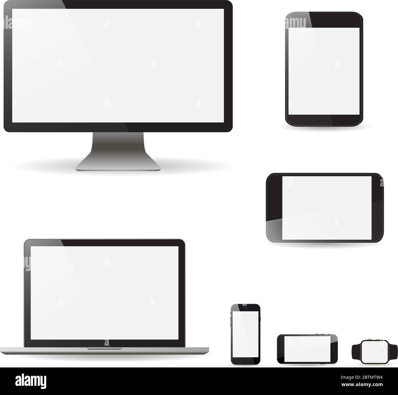 Set realistic Monitors laptop tablet and phone vector illustration ...