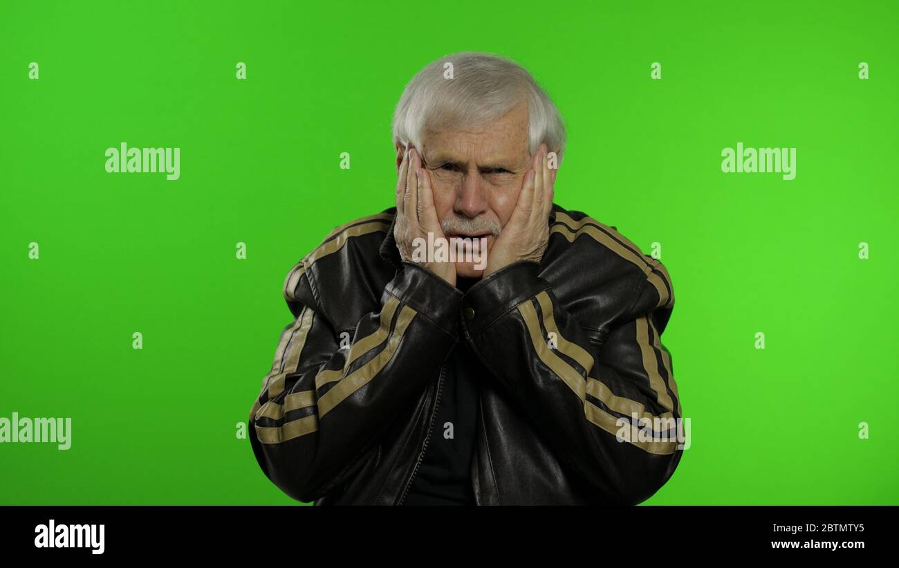 Elderly stylish grandfather caucasian rocker and biker mature man ...