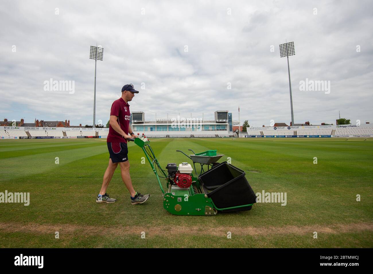 Head groundsman Craig Harvey tends to the outfield at the County Ground ...
