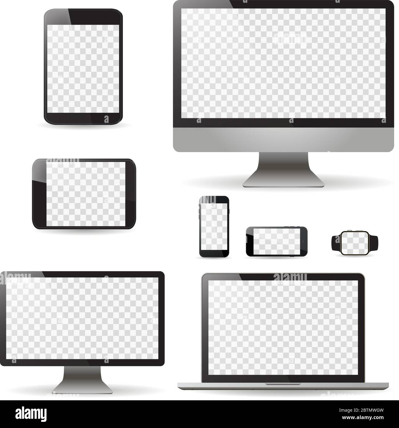 Mockup set realistic Monitors laptop tablet and phone, vector illustration Stock Vector Image ...