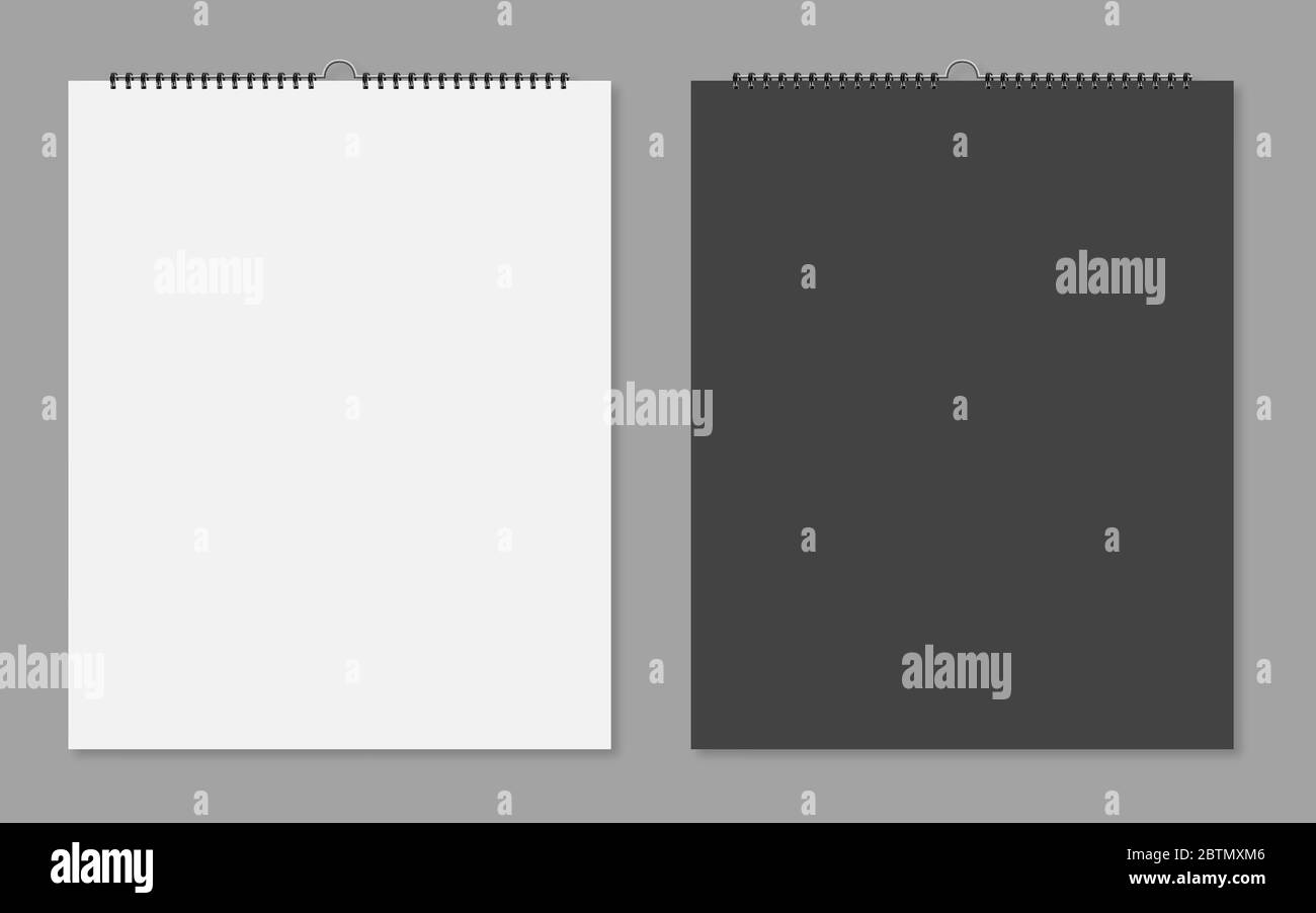 Realistic sheets of paper with spiral on isolated grey background Stock ...