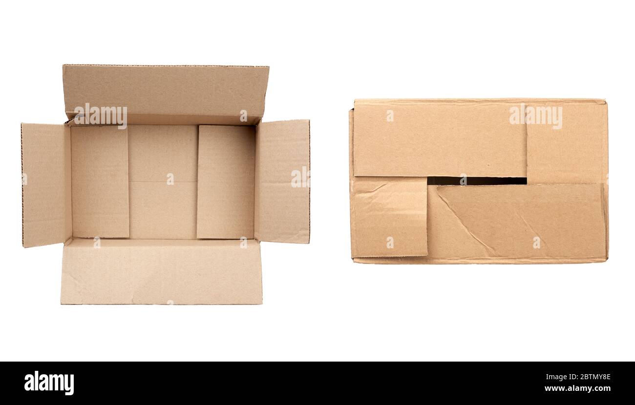 open and closed box made of brown corrugated cardboard, set isolated on ...
