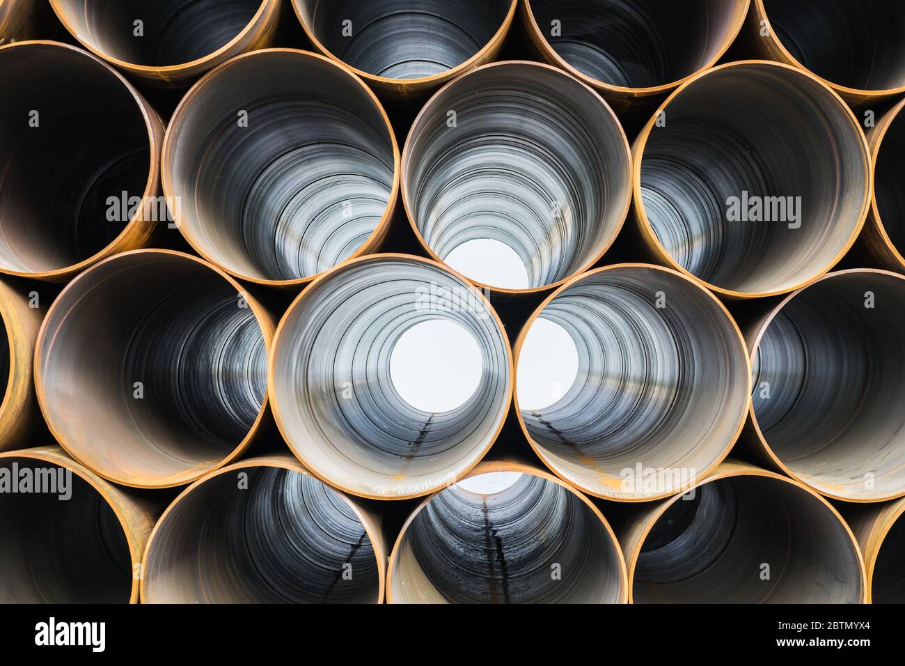 Abstract background of round metal pipes. Texture pattern Stock Photo ...