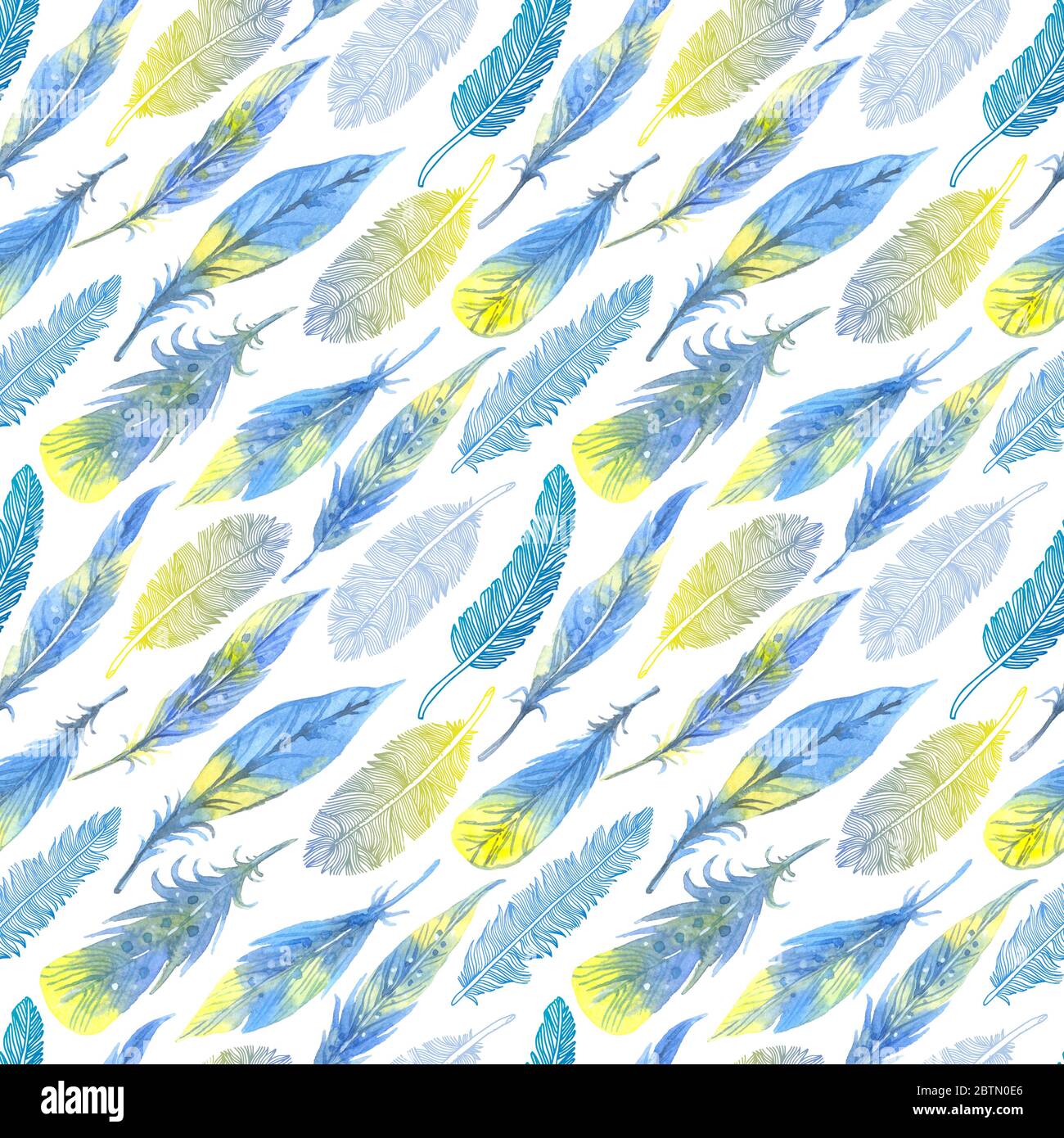 Watercolor seamless boho pattern with feathers. Hand Drawn Illustration ...