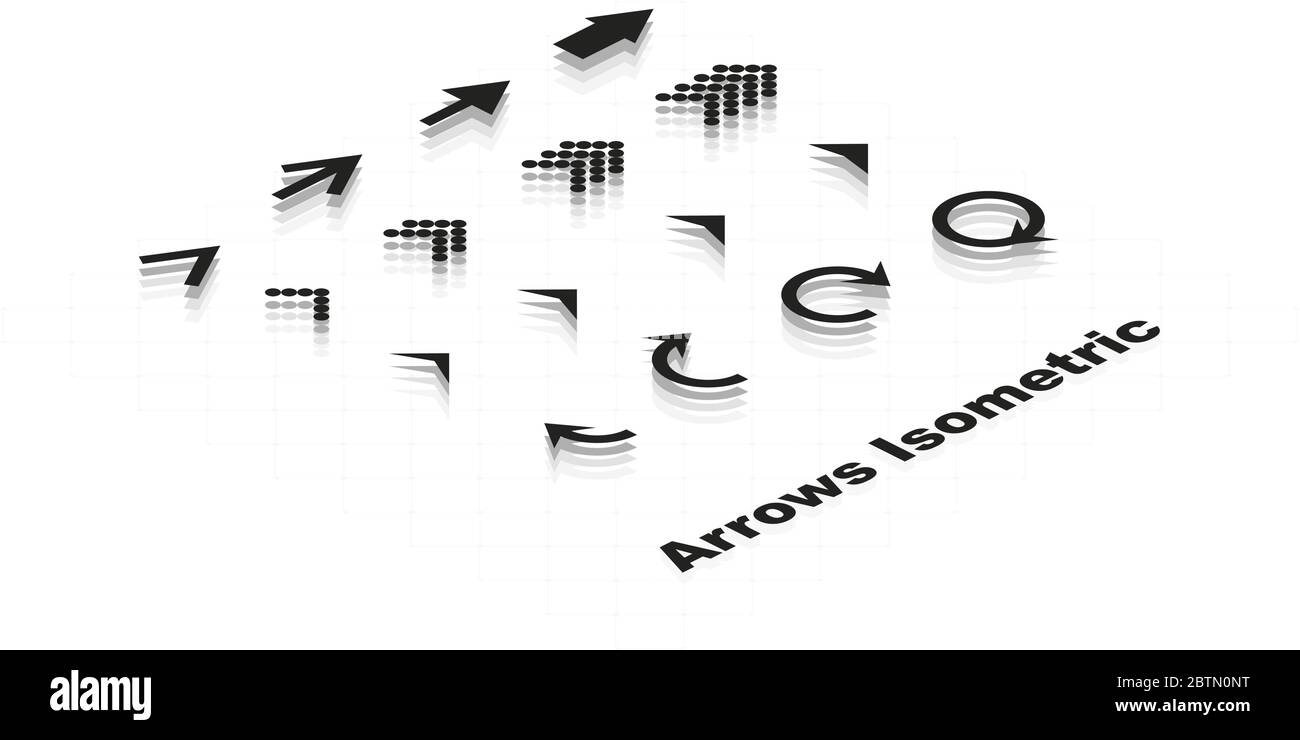 Arrows isometric set. Icon arrows. Black colored arrow. Vector ...