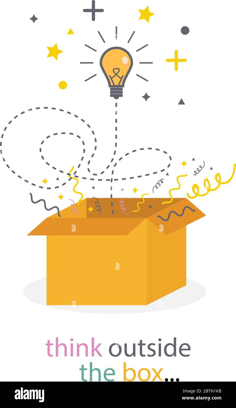 Box think outside. Light bulb line concept. Creativity idea. Think good ...