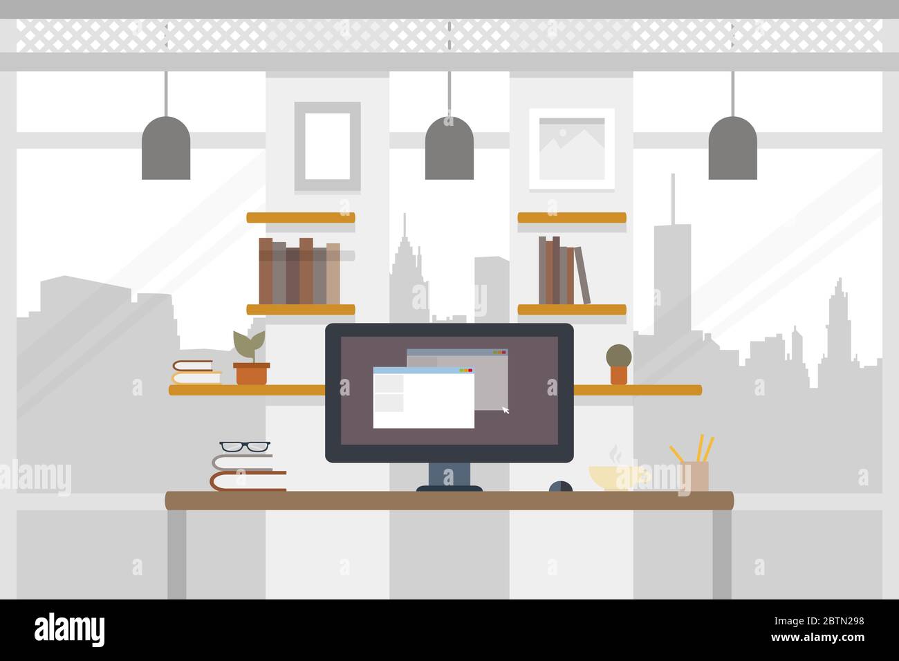 Office worlplace. Working illustration in flat design. Work space ...