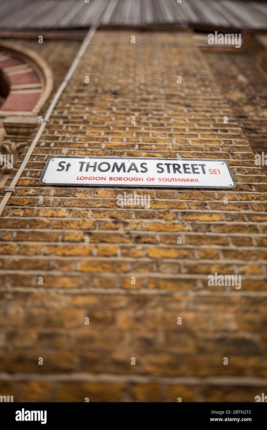 Street name sign for St Thomas Street in the SE1 area of the borough of ...