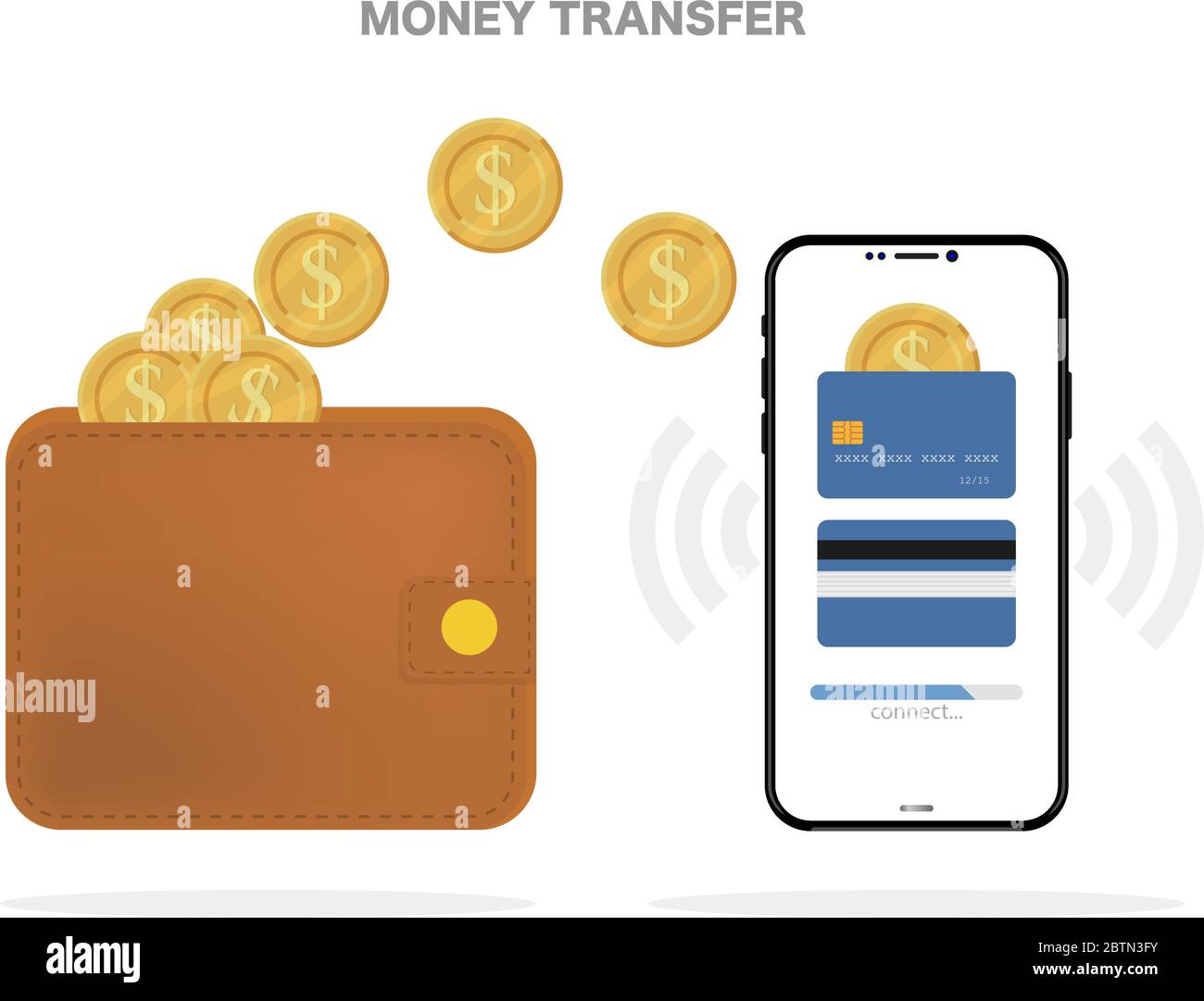 Money transfer. Mobile payment illustration. Isolated background ...