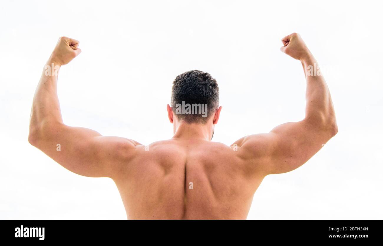 Sport motivation. Man celebrating success. Bodybuilder strong muscular ...