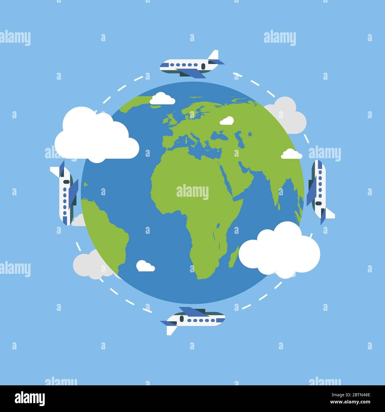 Earth globe with plane. Earth in flat style. Plane flying. Earth ...