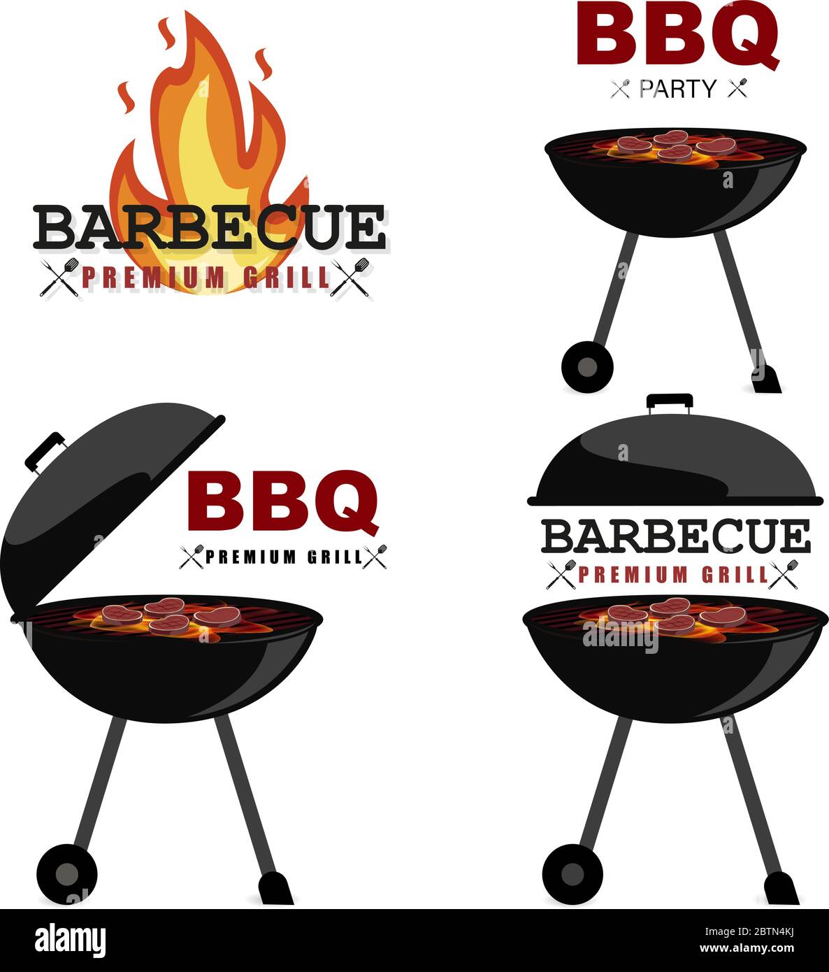 BBQ party. Barbecue set in vector style. Bbq grill, summer style ...