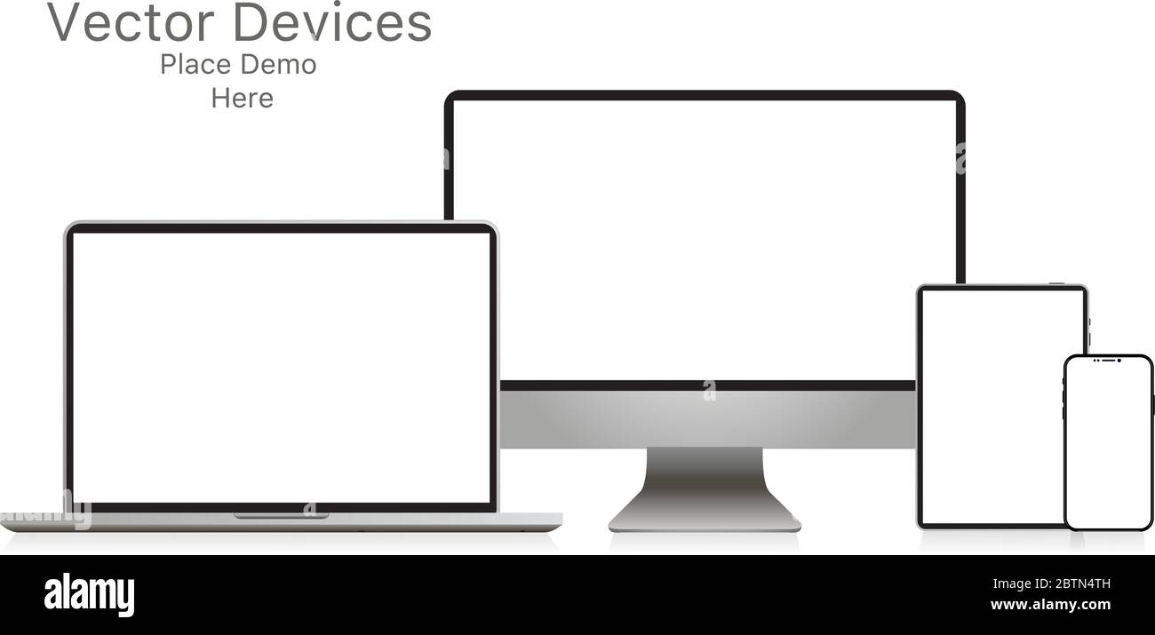 Mockup realistic device. Set of laptop, tablet, computer and phone ...