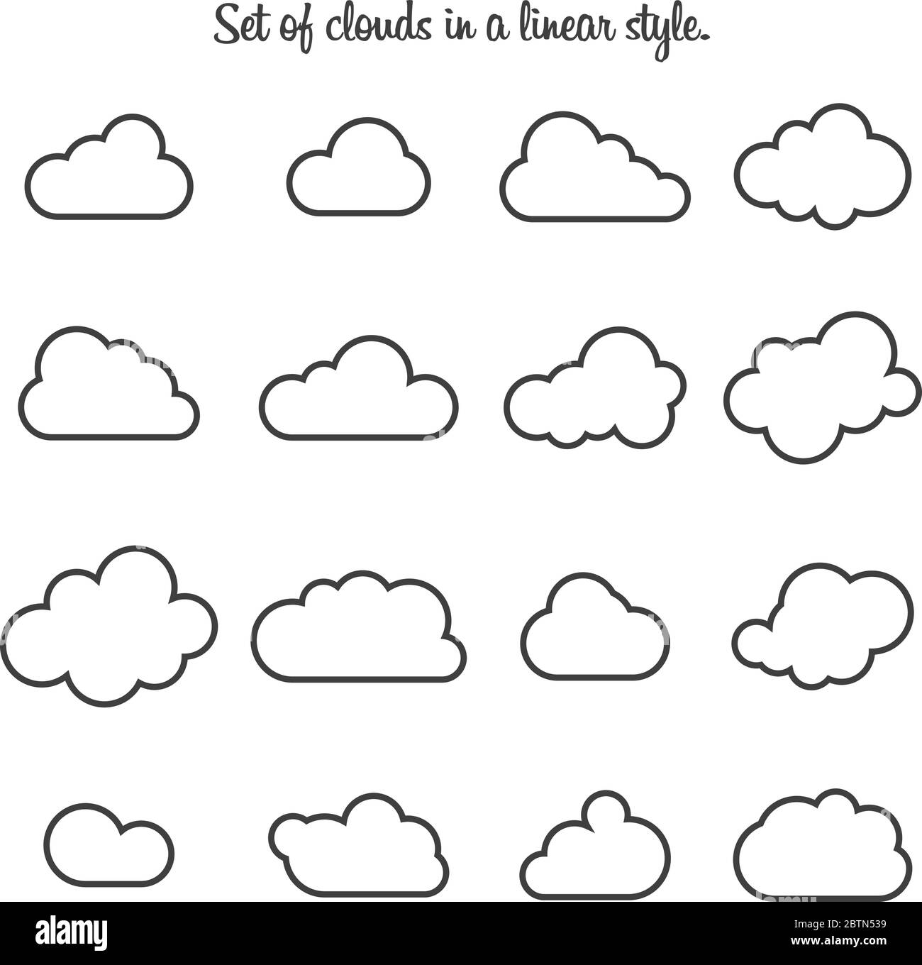 Set of clouds in a linear style. Cloud in line or outline. Vector ...