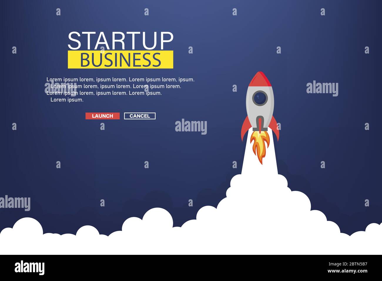 Business startup banner with rocket. Rocket in space. Business ...