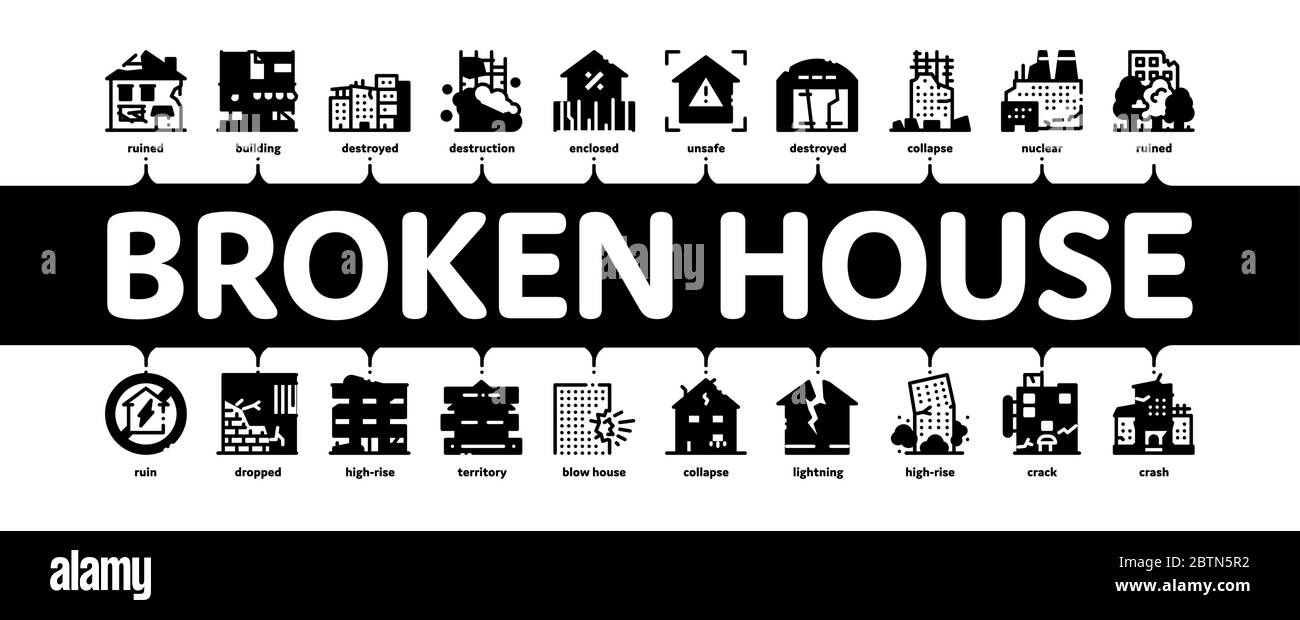 Broken House Building Minimal Infographic Banner Vector Stock Vector ...