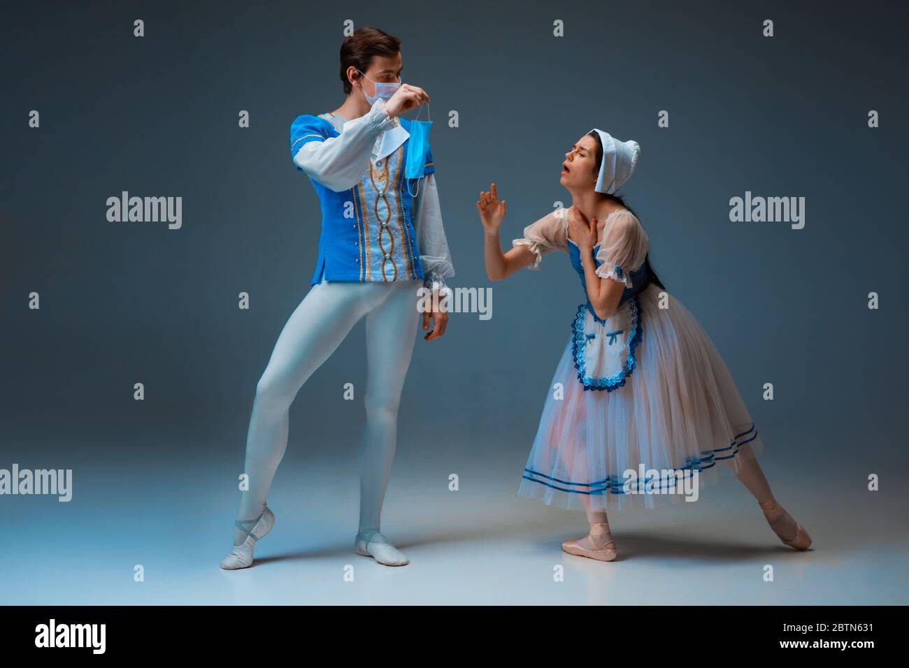 Modern Cinderella not trying the slipper on, but protective face mask ...