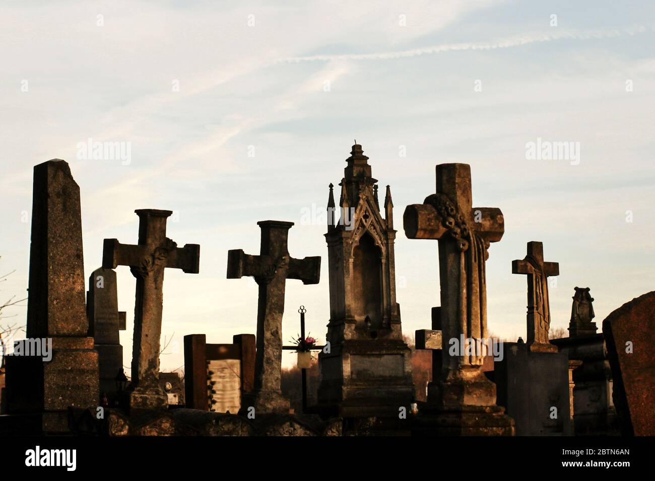 old stone tombs on graves on ancient cemetery in europe Stock Photo - Alamy