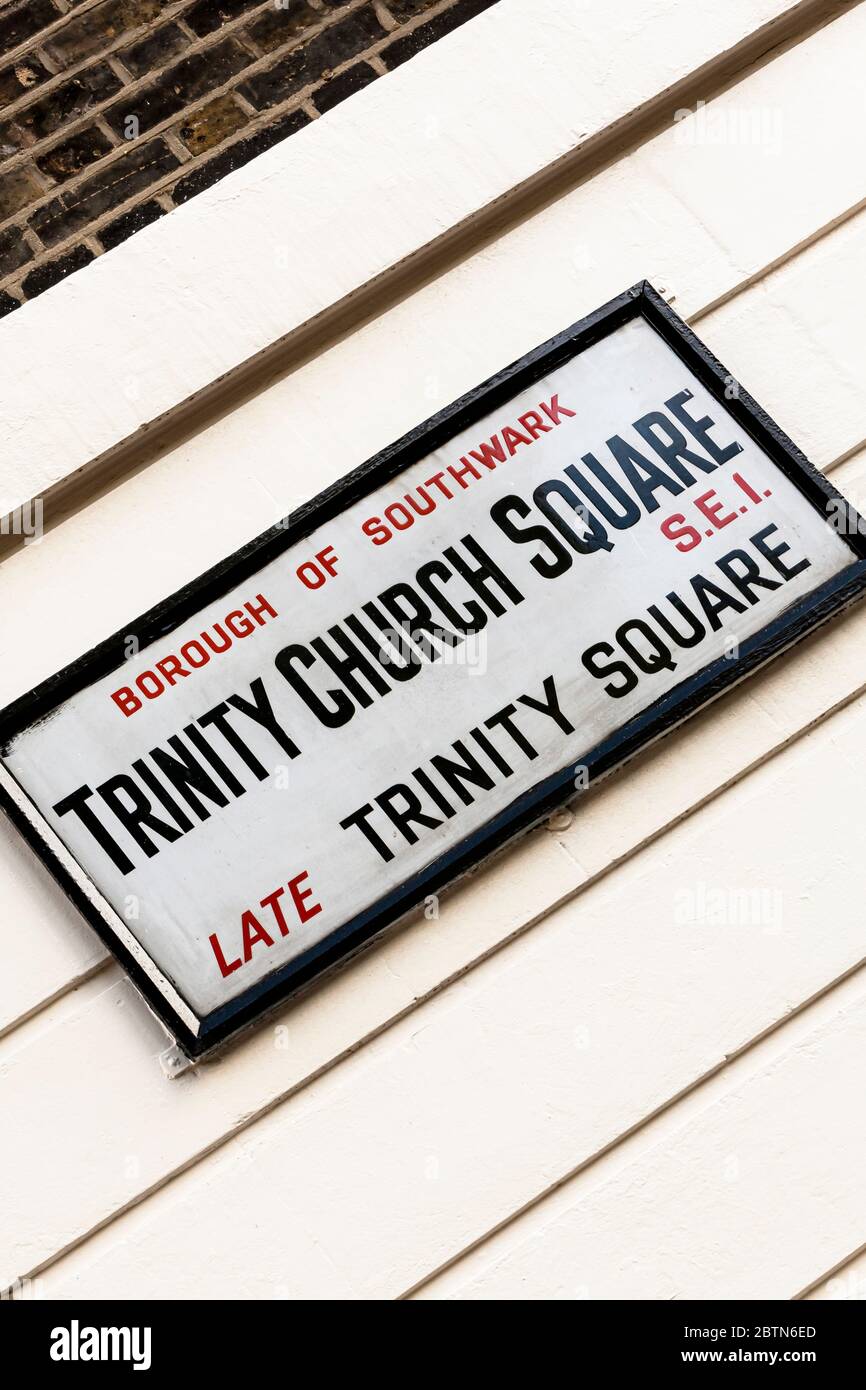 Street name sign for Trinity Church Square in the Borough area in the ...