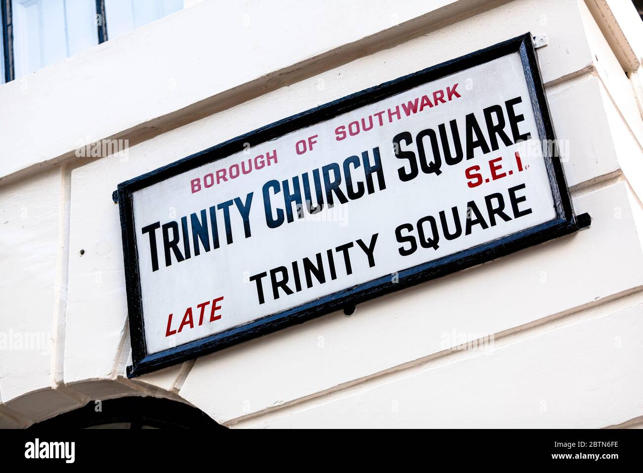 Street name sign for Trinity Church Square in the Borough area in the ...