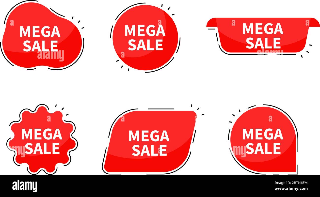 Mega sale collection tags. Banner red colored. Flat linear promotion ...