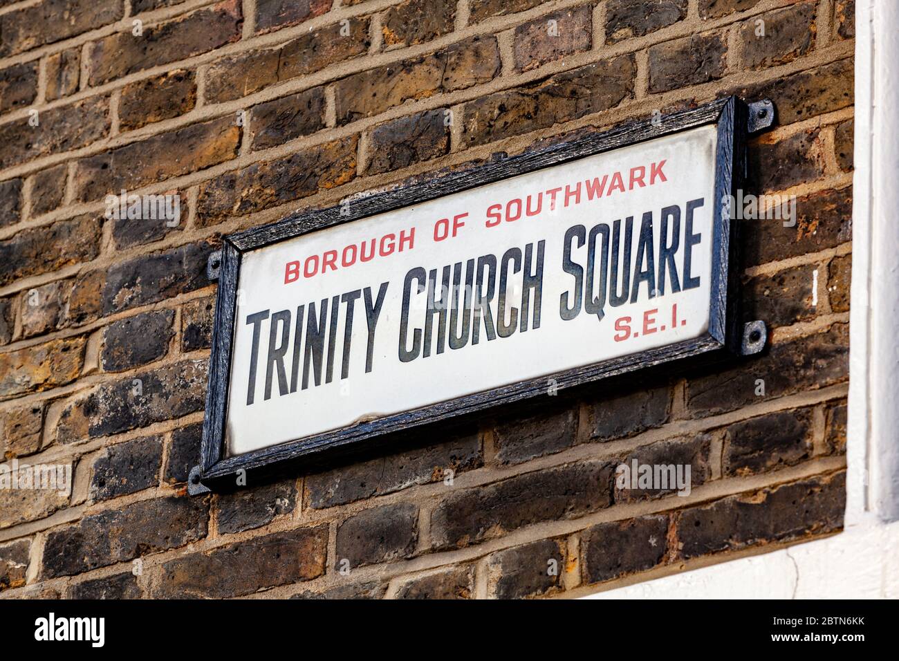 Street name sign for Trinity Church Square in the Borough area in the ...