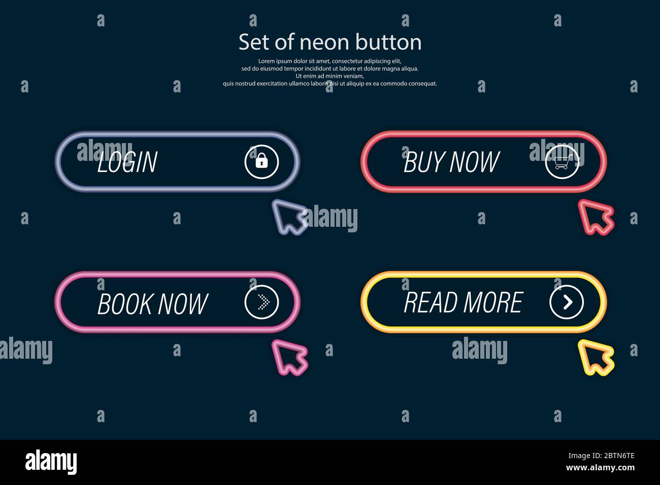 Set of vector neon glowing buttons. Modern infographic for web design ...