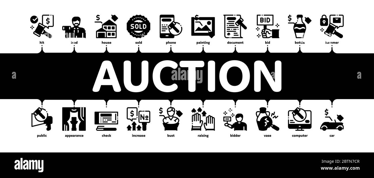 Auction Buying And Selling Goods Minimal Infographic Banner Vector ...