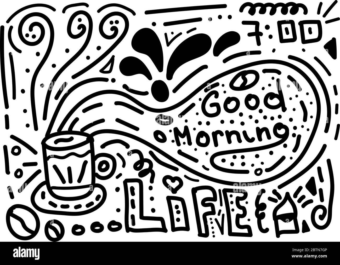 Doodle illustration, morning coffee time. Draw style. Vector ...