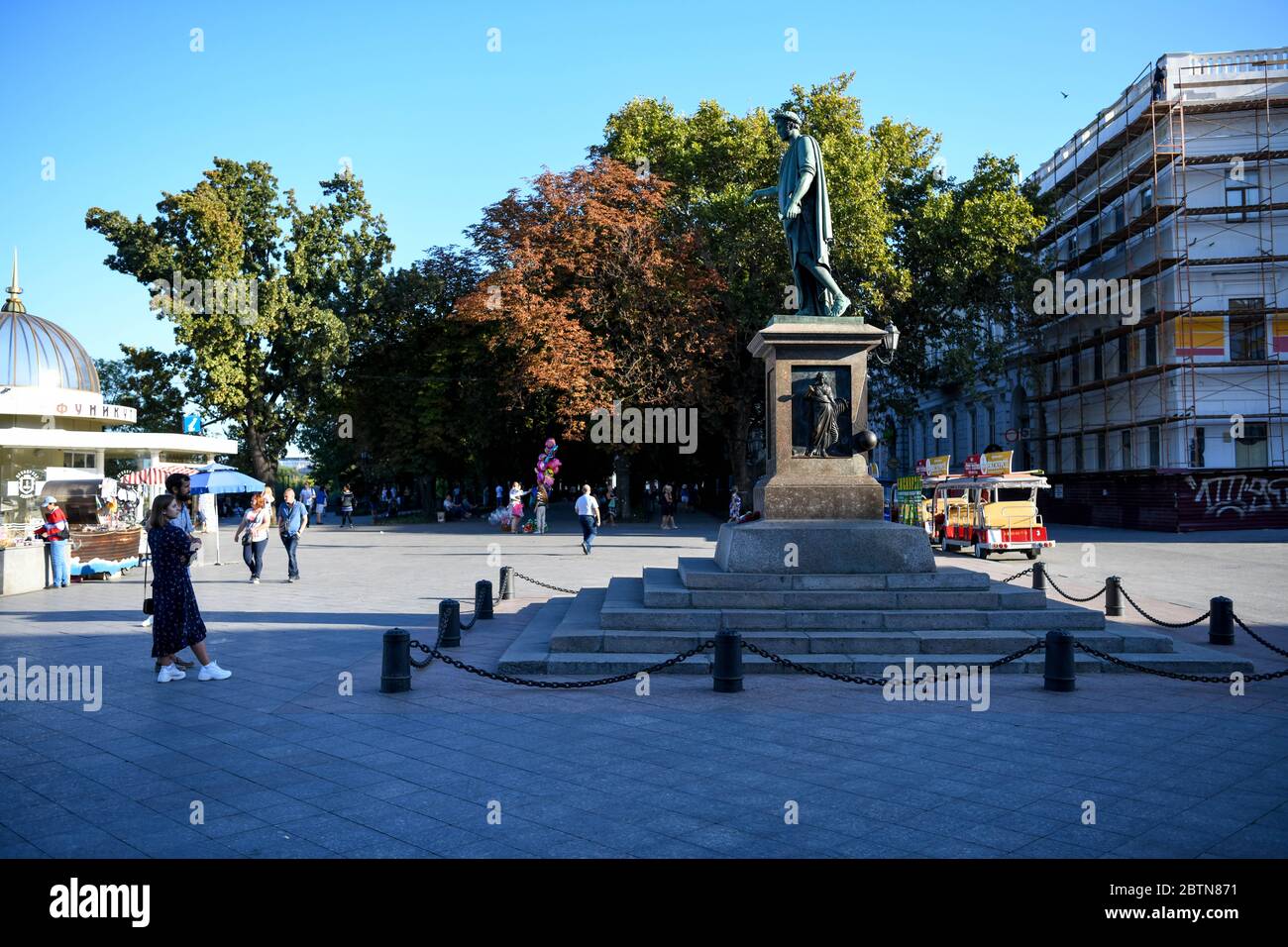 Europe, Ukraine, Odessa. The statue of the Duke of Richelieu facing the ...