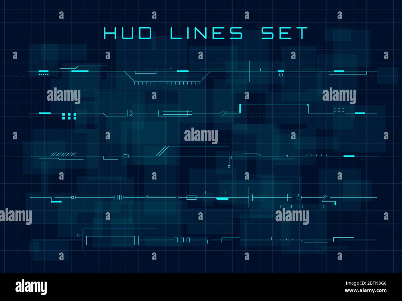 Set of HUD futuristic header, footer and line elements on dark hi tech ...