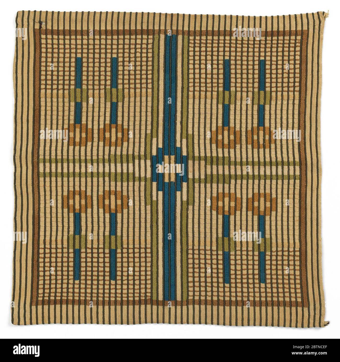 Square. Embroidered square with a geometrical and striped design is ...