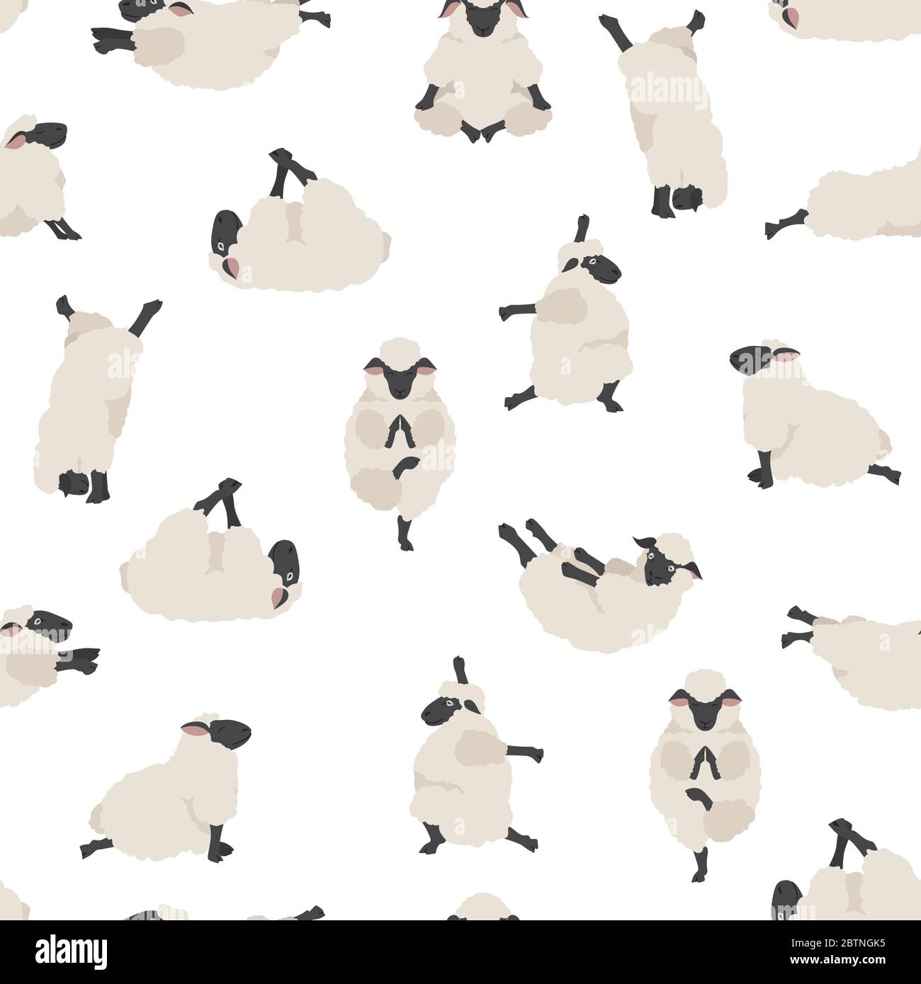 Sheep yoga poses seamless pattern. Farm animals set. Flat design ...