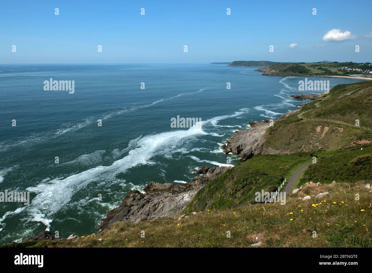 Sunny spring day on the Gower coast path near Langland bay Stock Photo ...