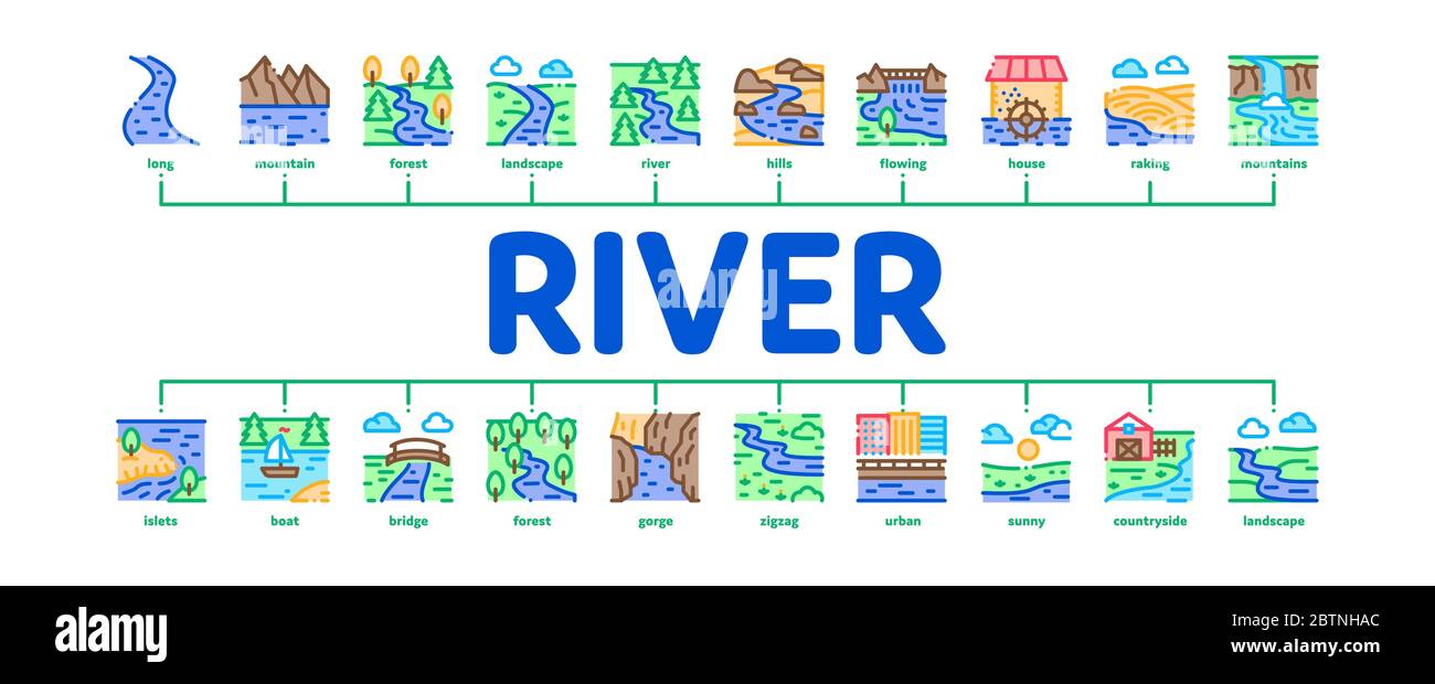 River Landscape Minimal Infographic Banner Vector Stock Vector Image ...