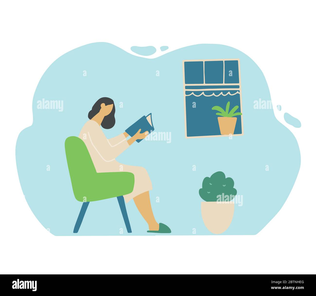 Woman read book on the home quarantine. Stay home, social distance ...