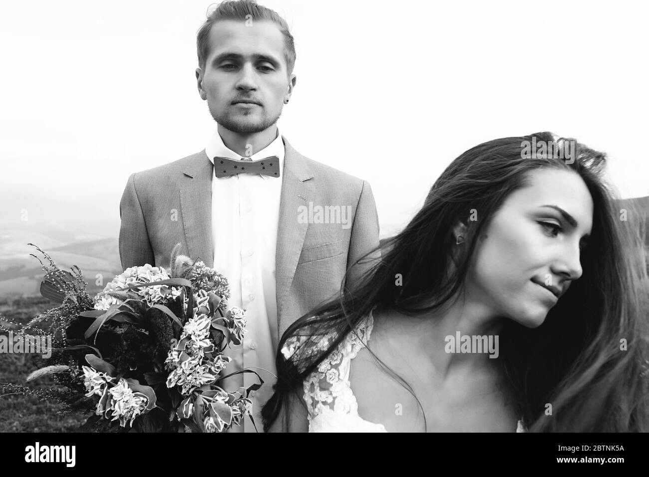 gorgeous bride and stylish groom, boho wedding, luxury ceremony at ...