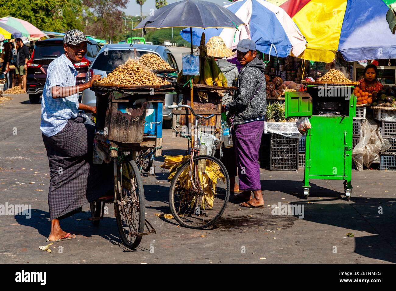 Local People Selling Street Food At A Bus Station near Bagan, Mandalay ...