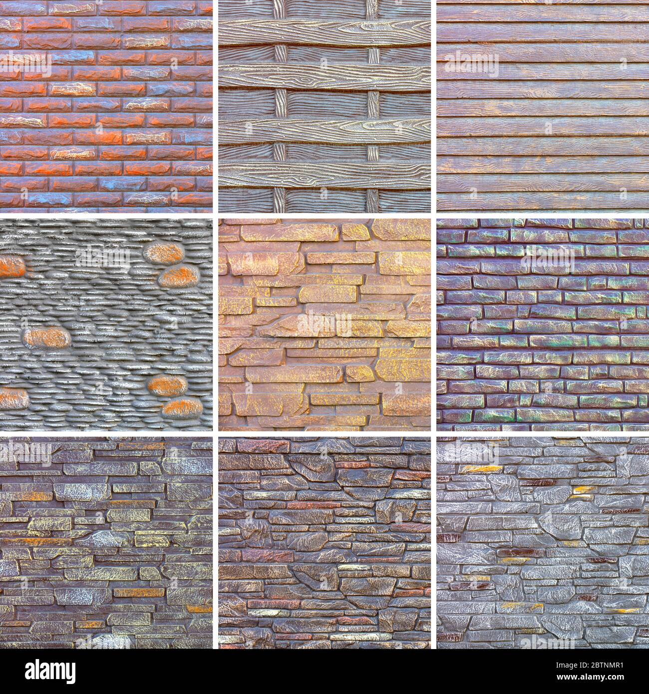 Collage of various stone textures made of concrete. High resolution ...