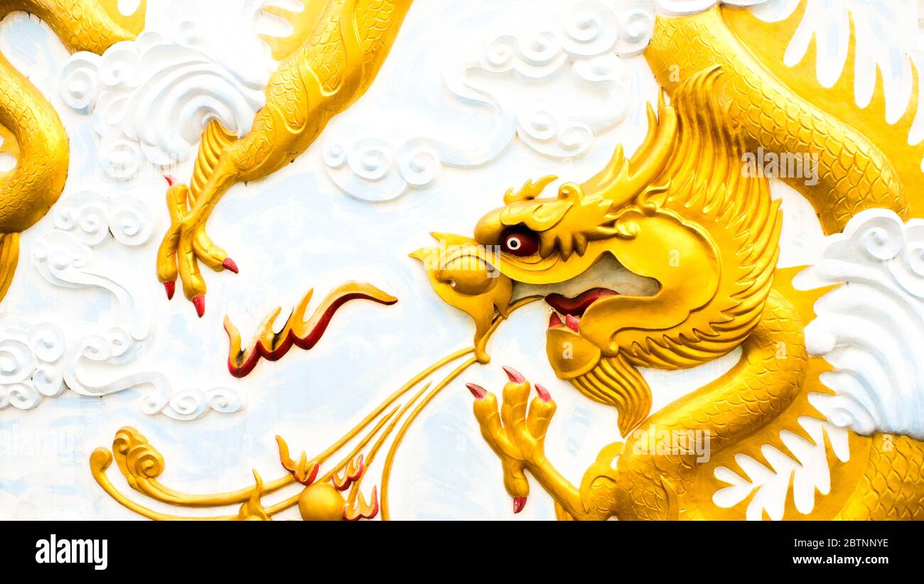 Abstract cultural art of Chinese Golden Dragon sculpture montage on ...