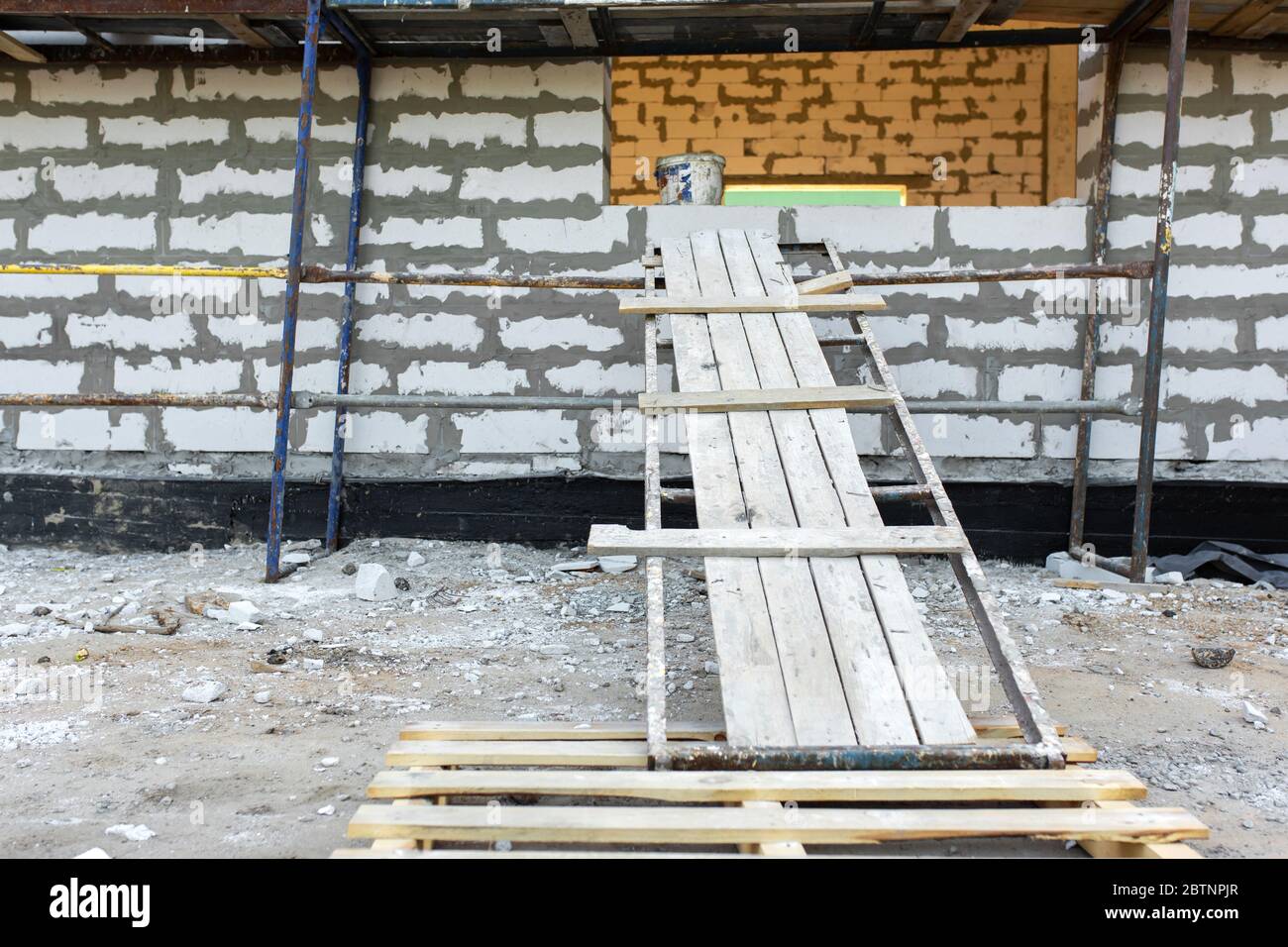 Construction of foam concrete blocks. Expansion of the room Stock Photo ...