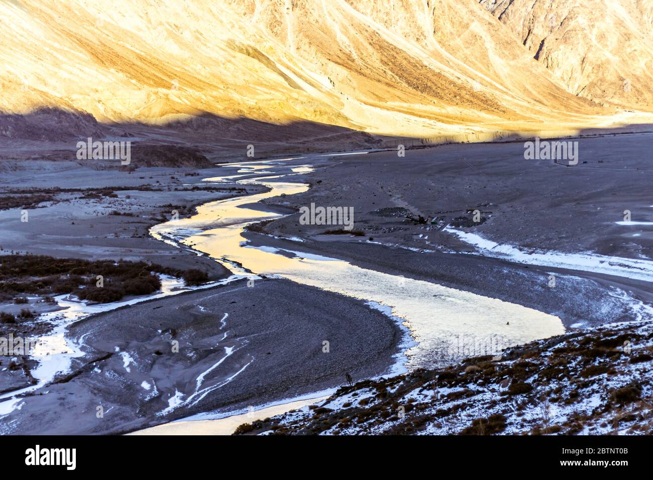 The sharp and curvy flows of River Shyok in Nubra Valley, Ladakh, Jammu ...