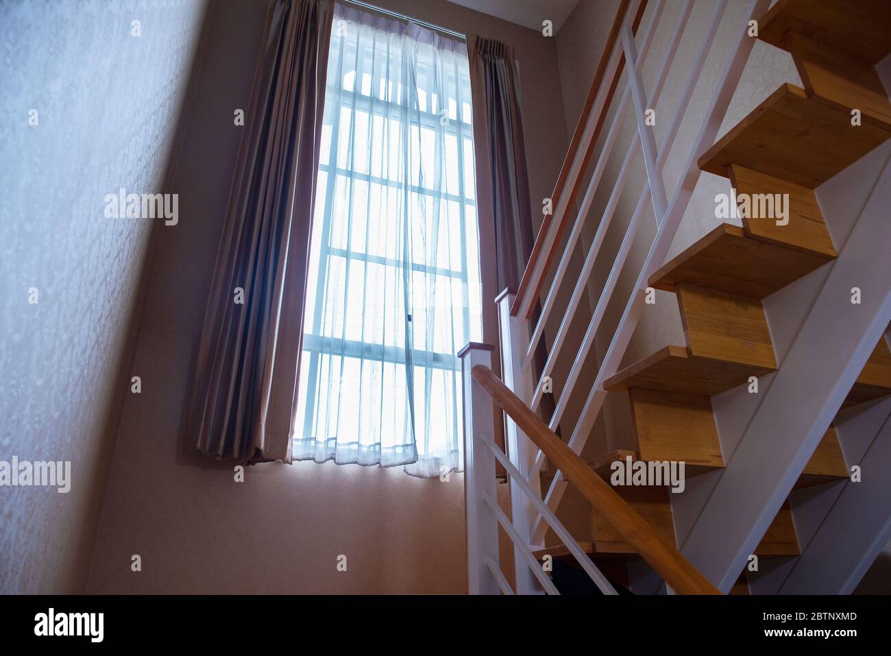 Wooden stairs at the home modern interior design Stock Photo - Alamy